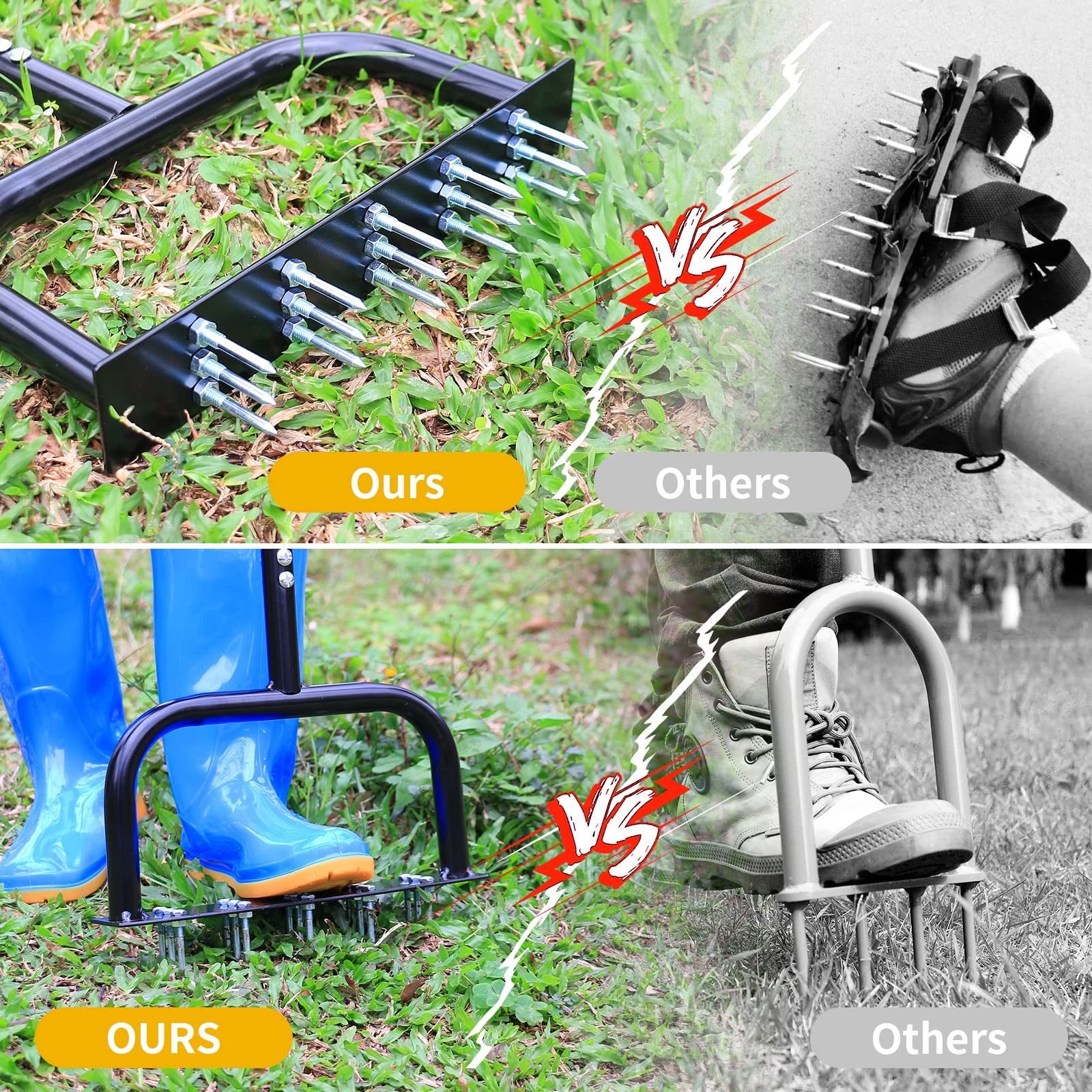 Lawn Aerator Tool Manual Metal Spike Grass Aeration with Dethatching ...