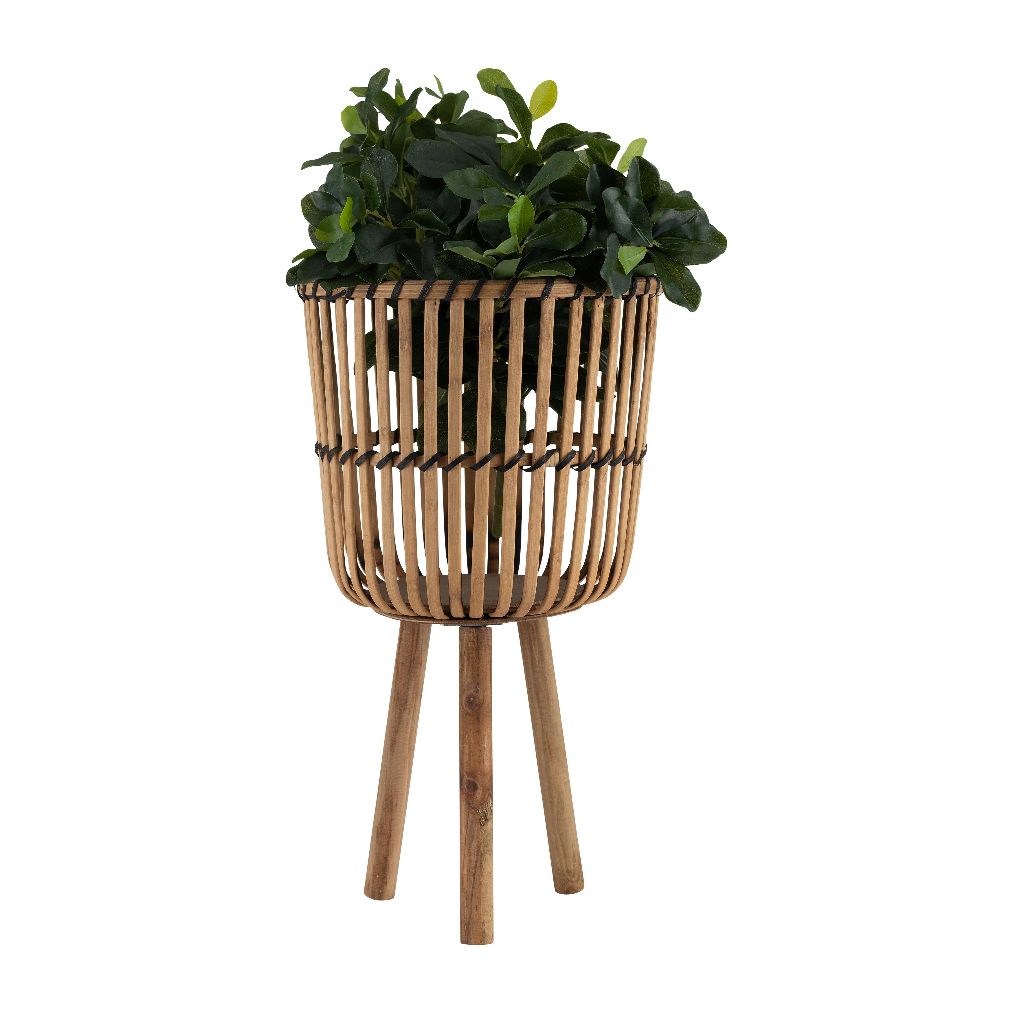 S/3 BAMBOO FOOTED PLANTERS 11/13/15", NATURAL